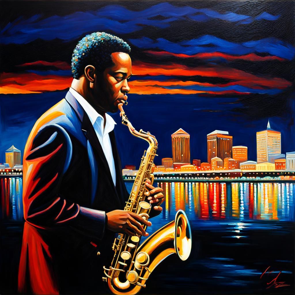 New Orleans nighttime cityscape reflected in the Mississippi River at ...