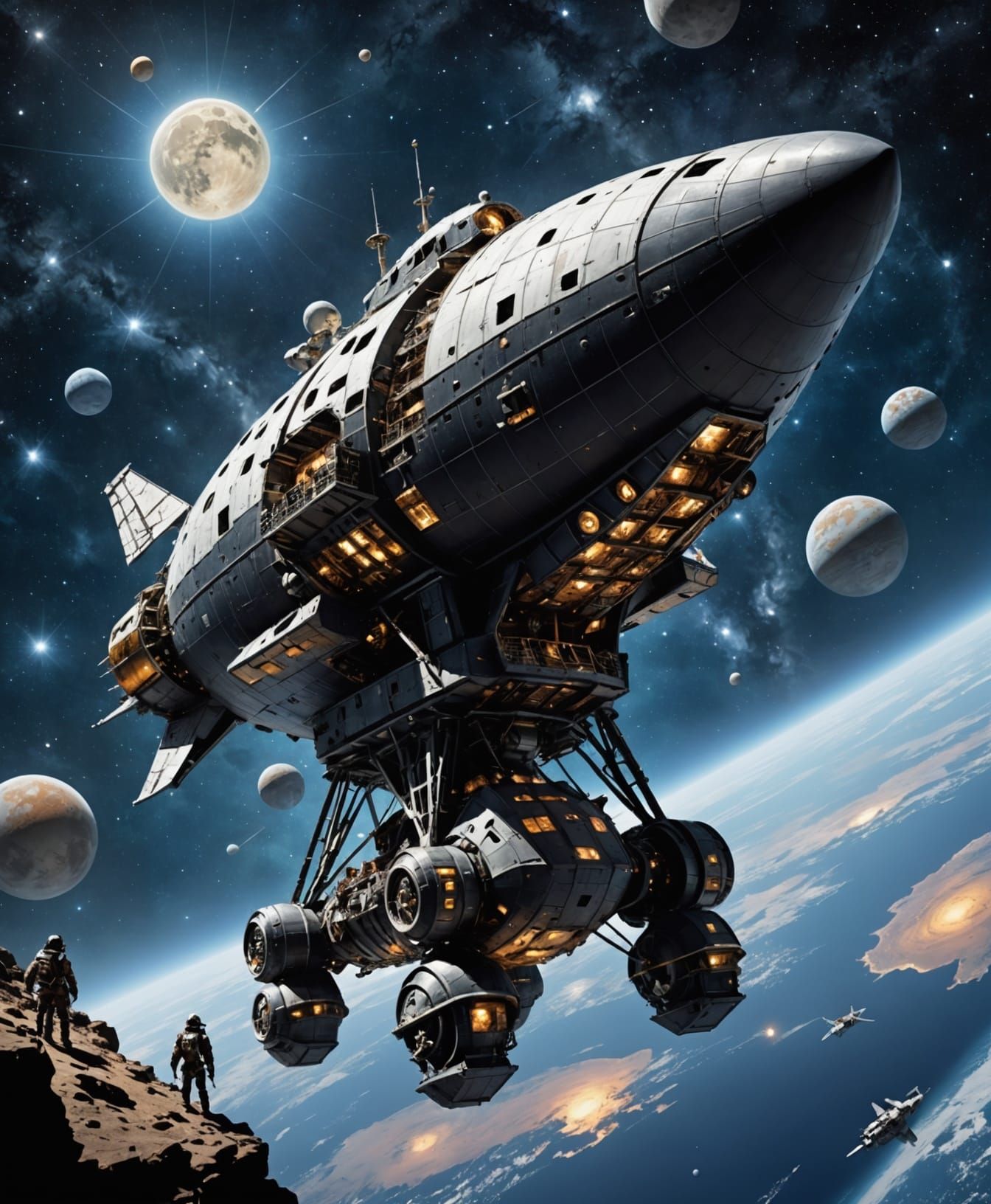 Aetherpunk Space Pirate Ship Soars Through the Cos... - AI Art
