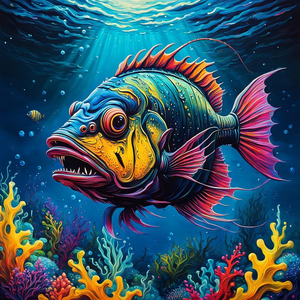 An angler fish floating in the deep ocean - AI Generated Artwork ...