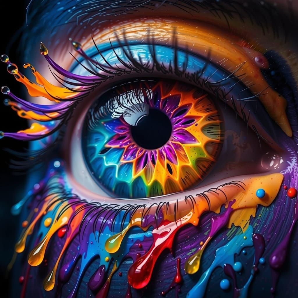 Close-up view of an eye, revealing its vibrant and colorful iris that ...