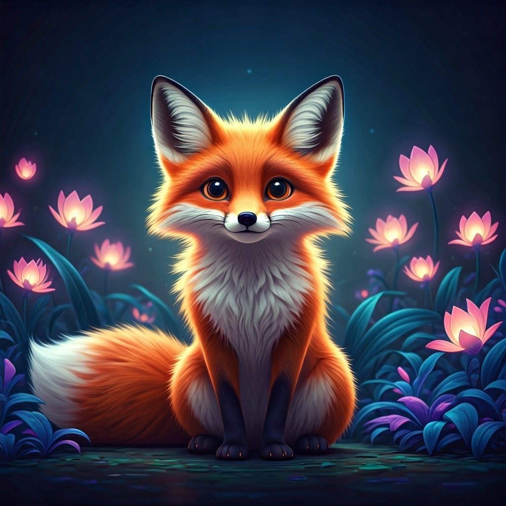cute fox in the moonlight exotic glowing plants Pixar, Disney, concept ...