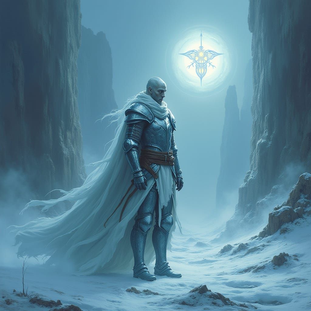 Sorrowful Templar in Frozen Desolation with Mangek... - AI Art