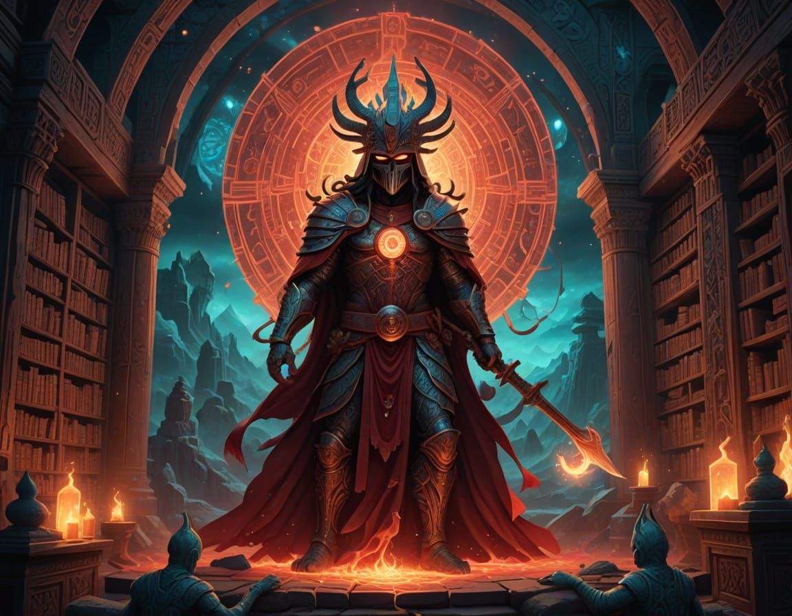 Ancient Library of the Invisible Wizard in Vibrant... - AI Art
