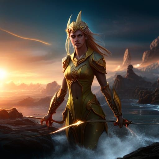 Gold Elf with bow - AI Generated Artwork - NightCafe Creator