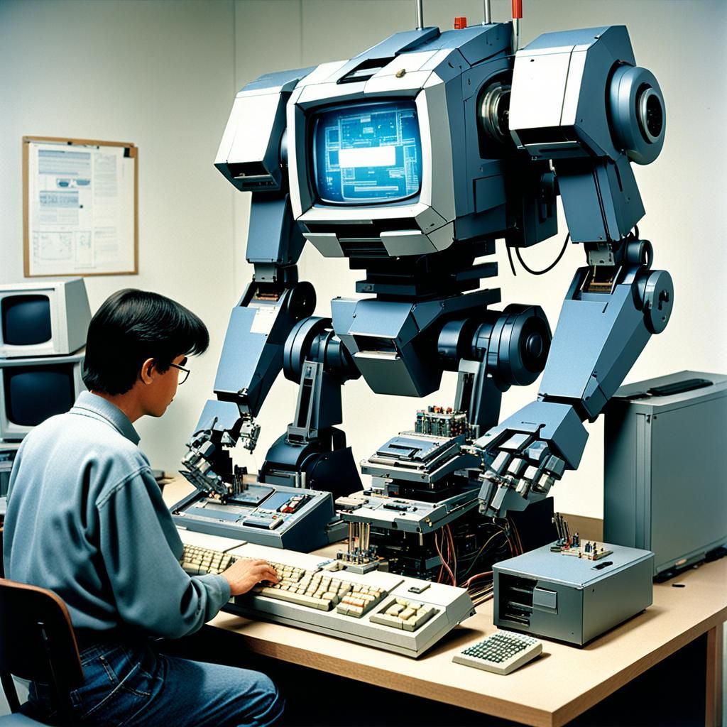 Design a mecha, 1990 computer - AI Generated Artwork - NightCafe Creator