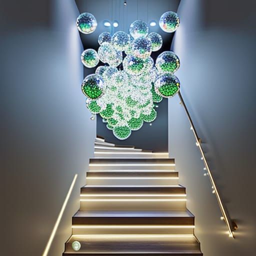 Stunning Crystalline Balls Descend Stairs in Vibra... - AI Art
