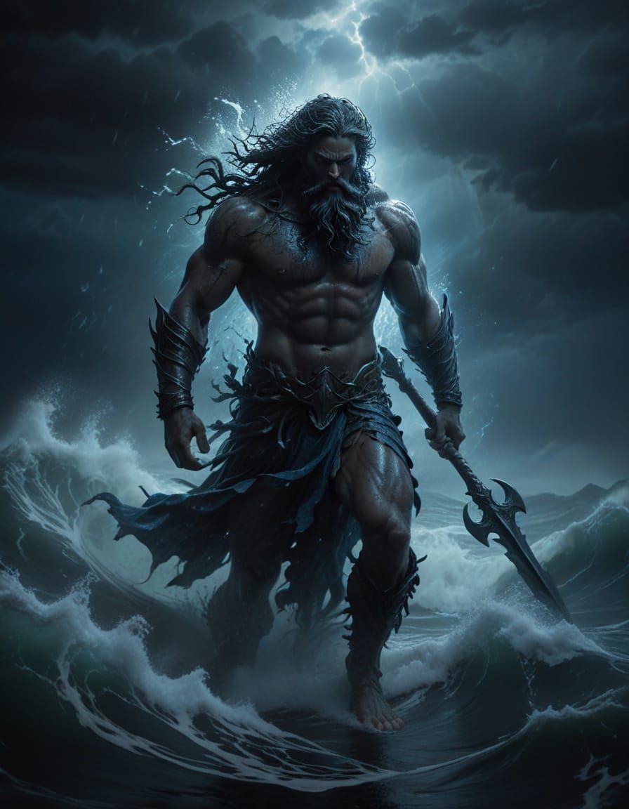 Poseidon... - Hyper-Realistic Poseidon Emerging from Stormy ...