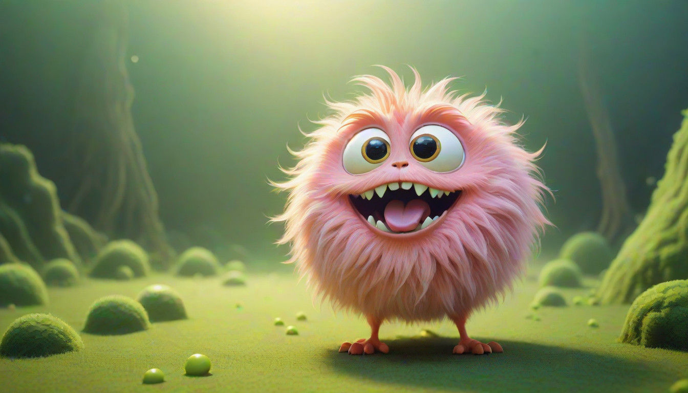 Pastel Pink Furry Ball Creature Eats Sound Wave - AI Art