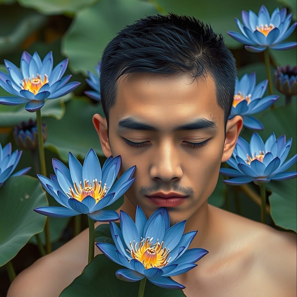 Blue lotus portrait v5 - Majestic Blue Lotus Portrait in Imp...