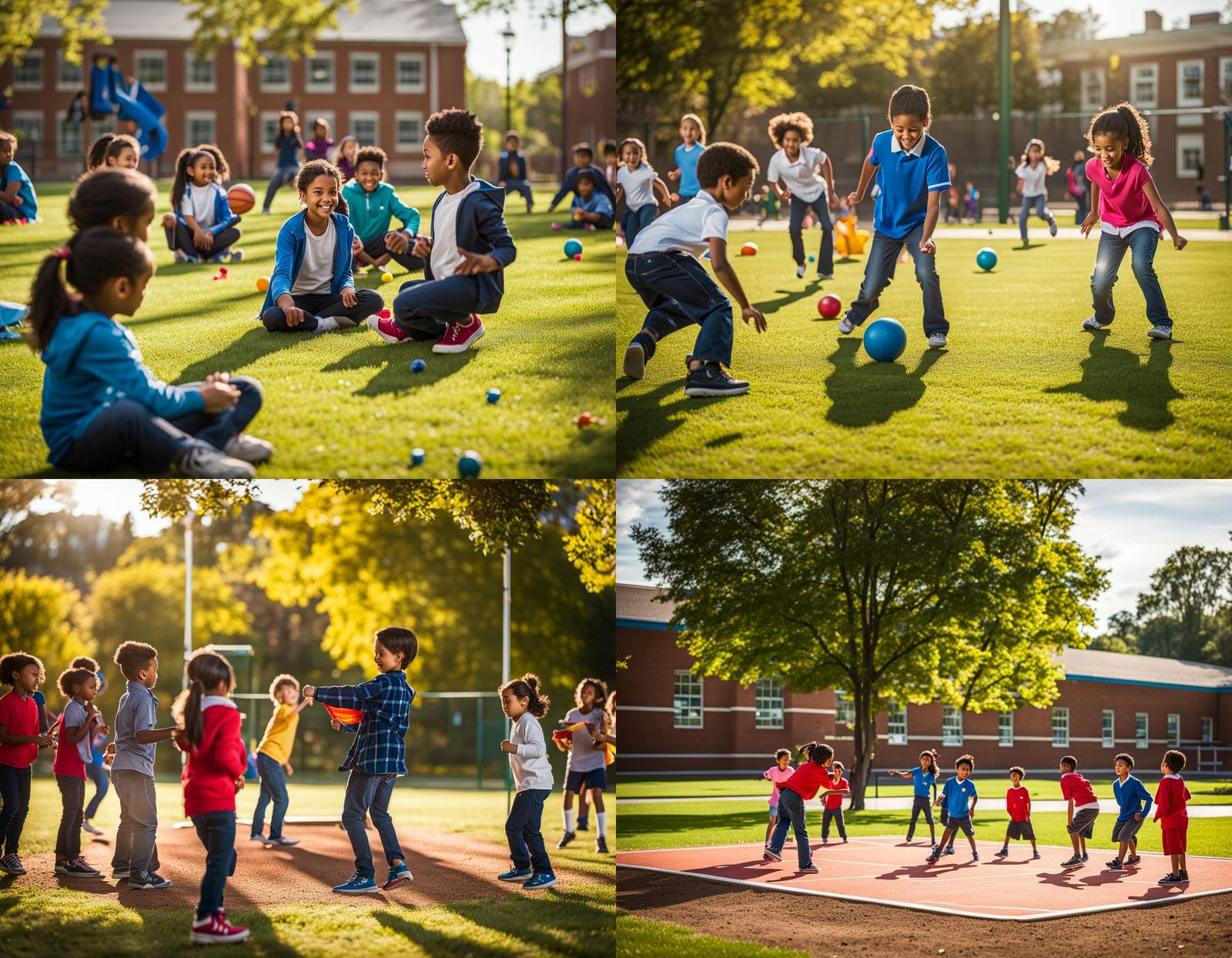 A school class at recess playtime recreation, playing popular outdoor ...