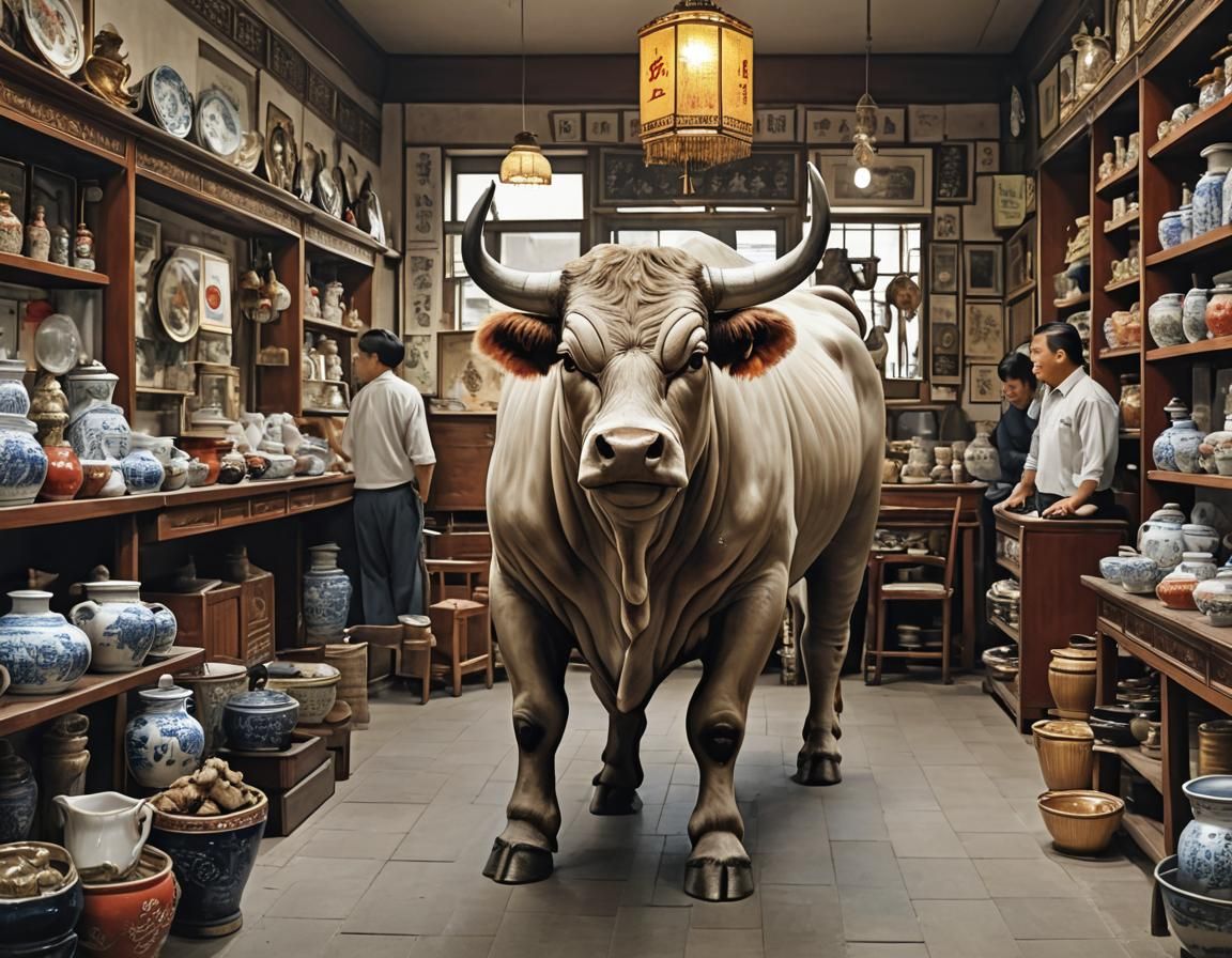 A bull in a china shop - AI Generated Artwork - NightCafe Creator