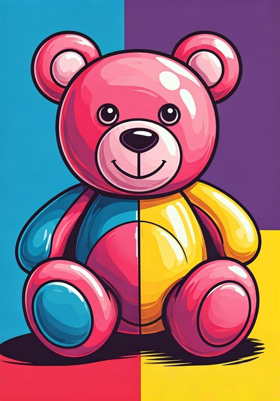 Colourful Teddy Bear. - Vibrant Teddy Bear in Bold Graphic S...