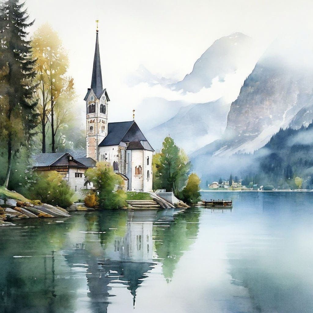 Serene watercolor landscape - AI Generated Artwork - NightCafe Creator