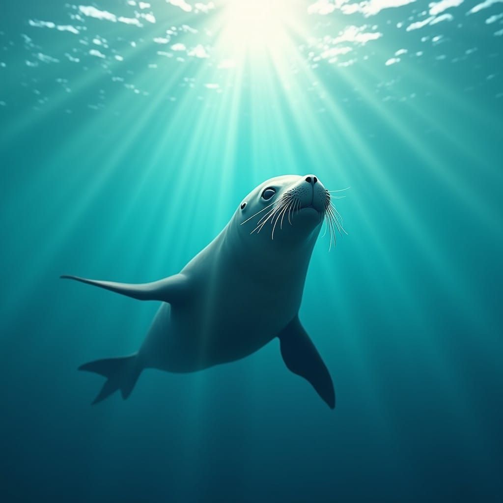 Turquoise Oceanic Scene with Radiant Sunbeams and ... - AI Art