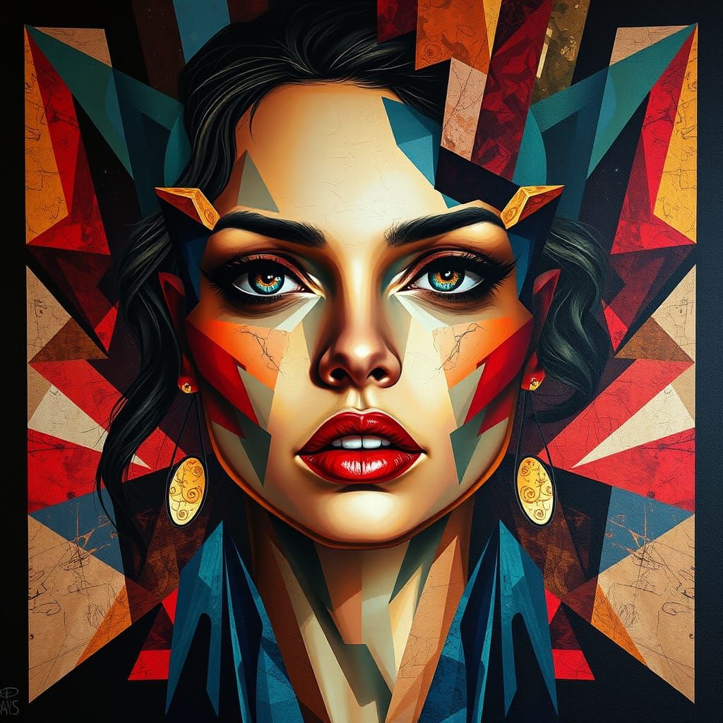 Surreal Neo-Cubist Portrait of a Woman in Art Deco... - AI Art
