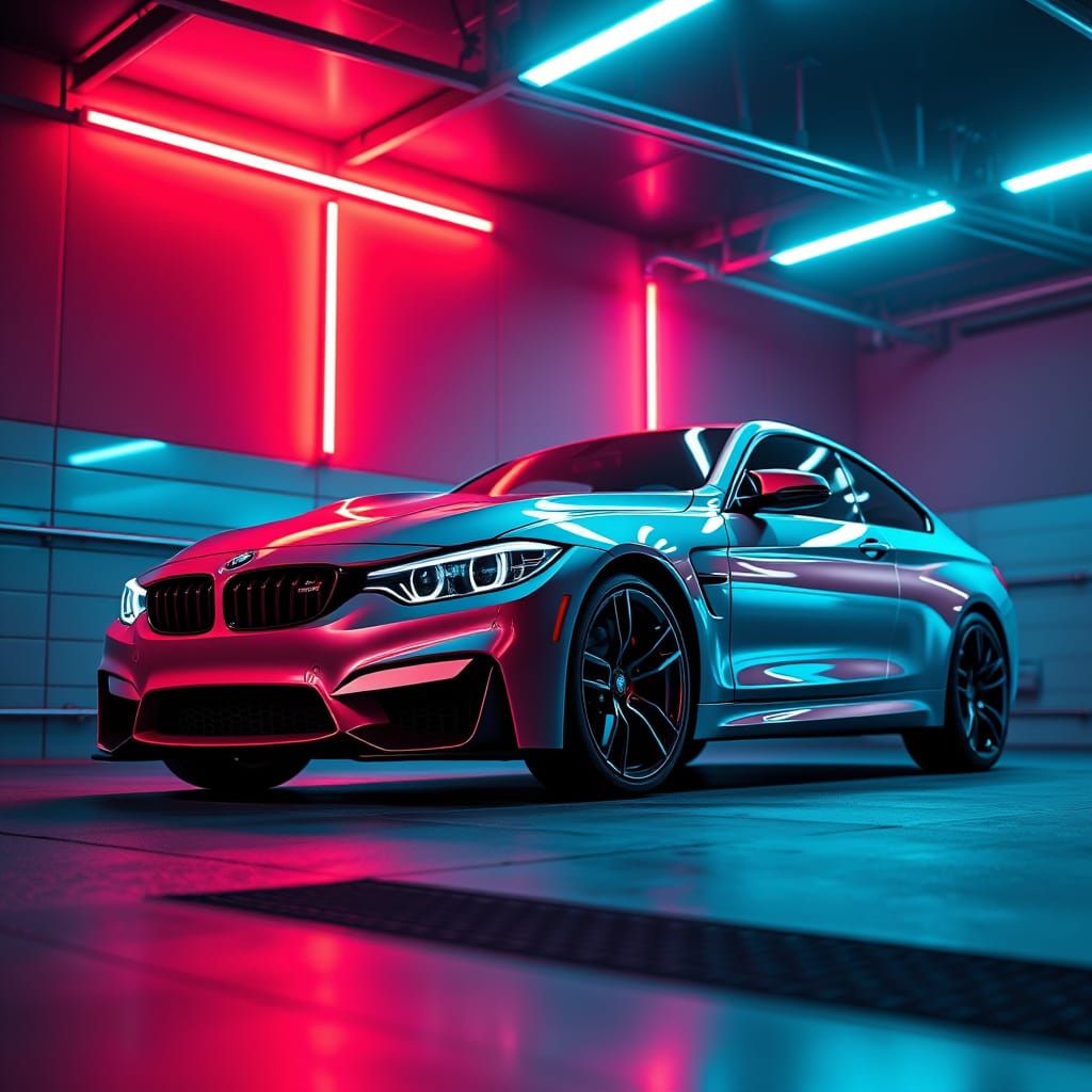 bmw m4 garage with neon - Epic Futuristic Garage Scene wit...