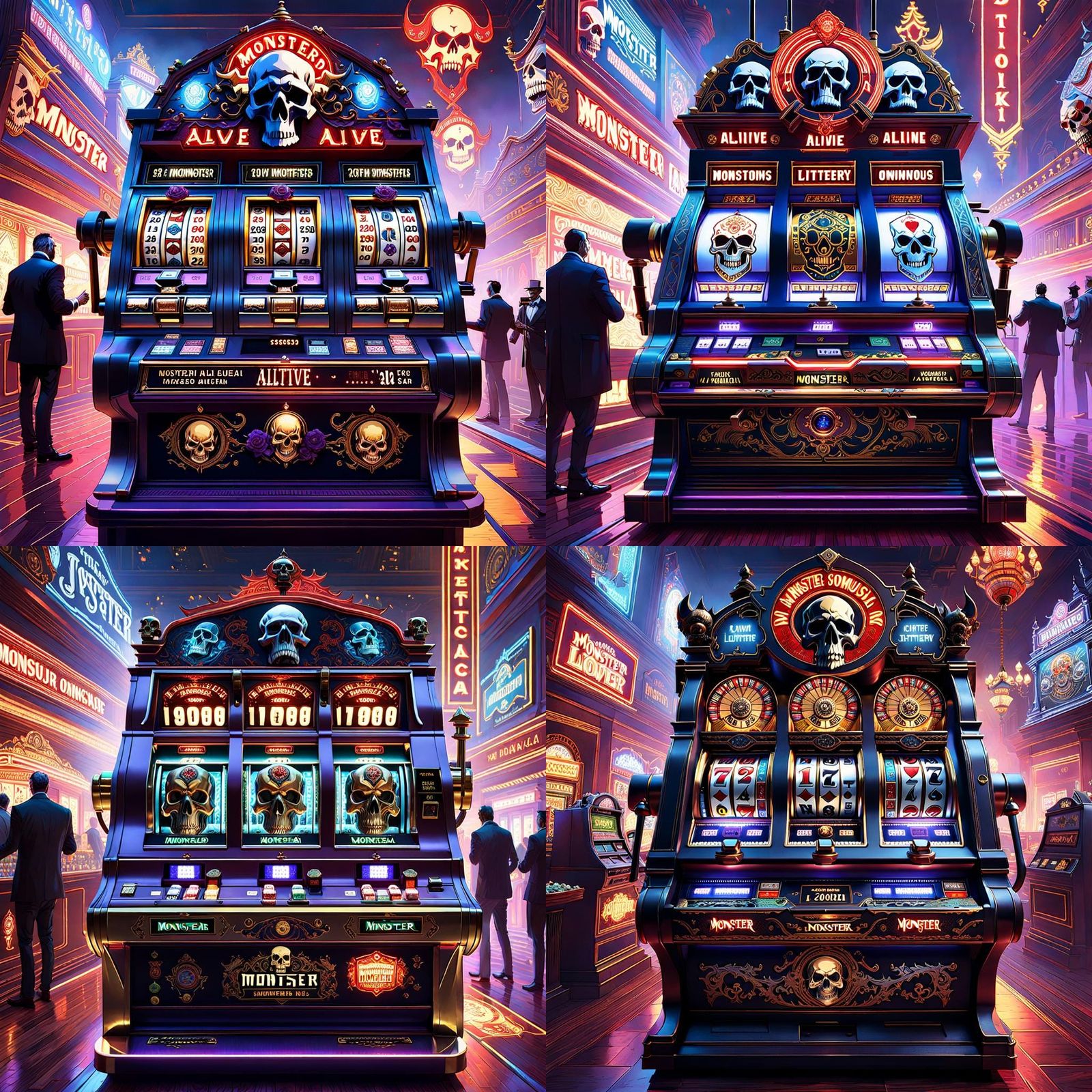 "Monster Ominous Alive Lottery Slot Machine depicting skulls inside a ...