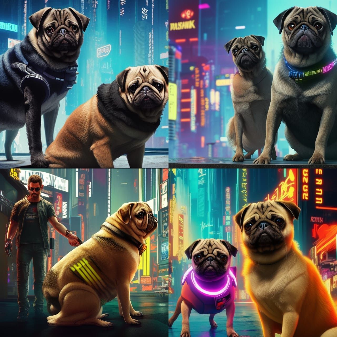 Cyber punk pugs - AI Generated Artwork - NightCafe Creator