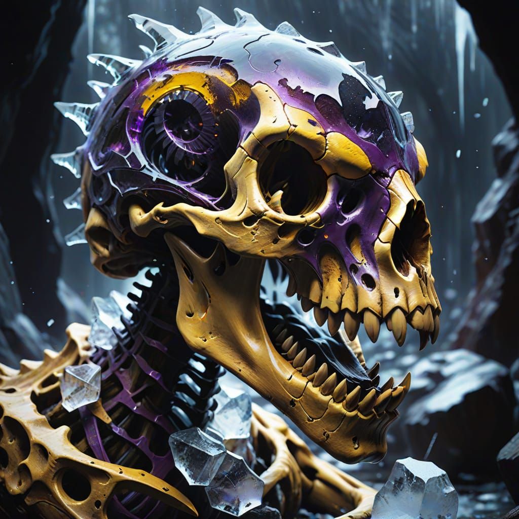Frozen Jurassic Raptor Skull in Dark Fantasy Ice S... - AI Art