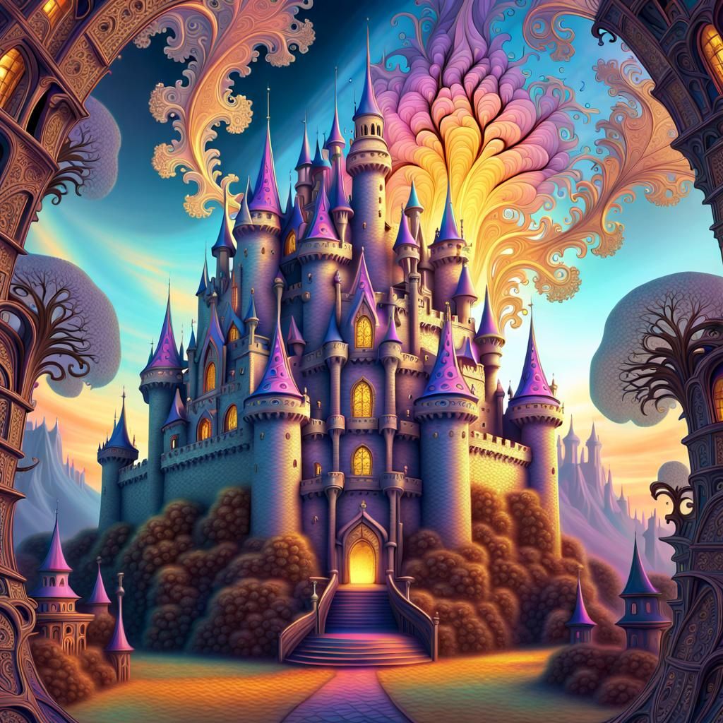 Psychedelic fantasy castle; Made of Gold filigree; - AI Generated ...