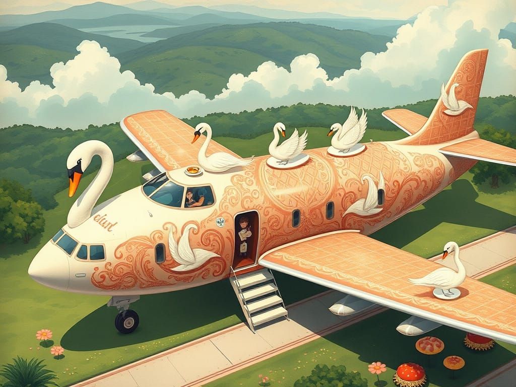 Swan themed Fancy airplane cafe - Whimsical Swan Airplane Ca...