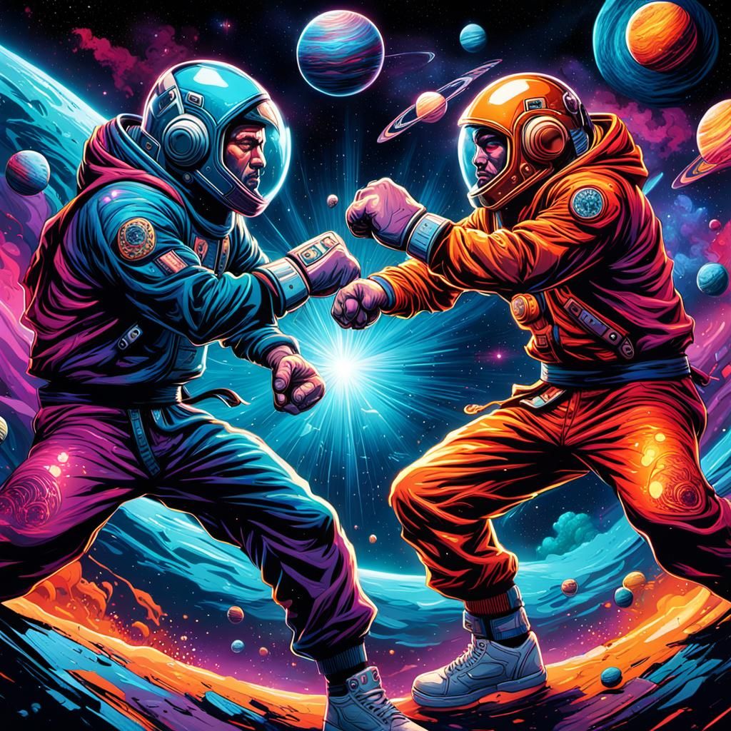Epic MMA Gods Clash in Cosmic Battle - AI Art