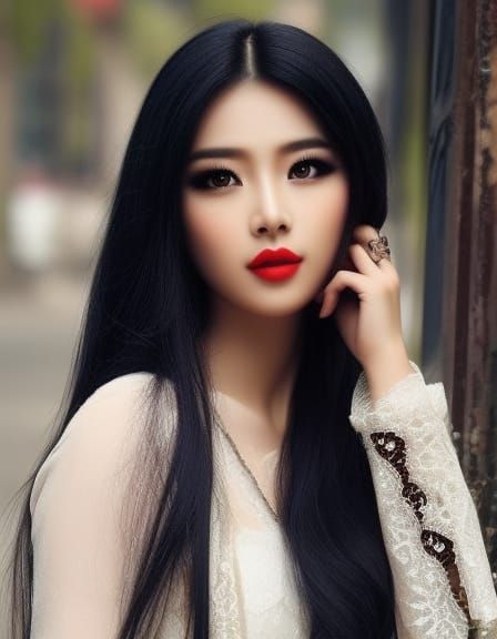 Captivating Charm An Outdoor Portrait of a Lovely Asian Muse - AI ...