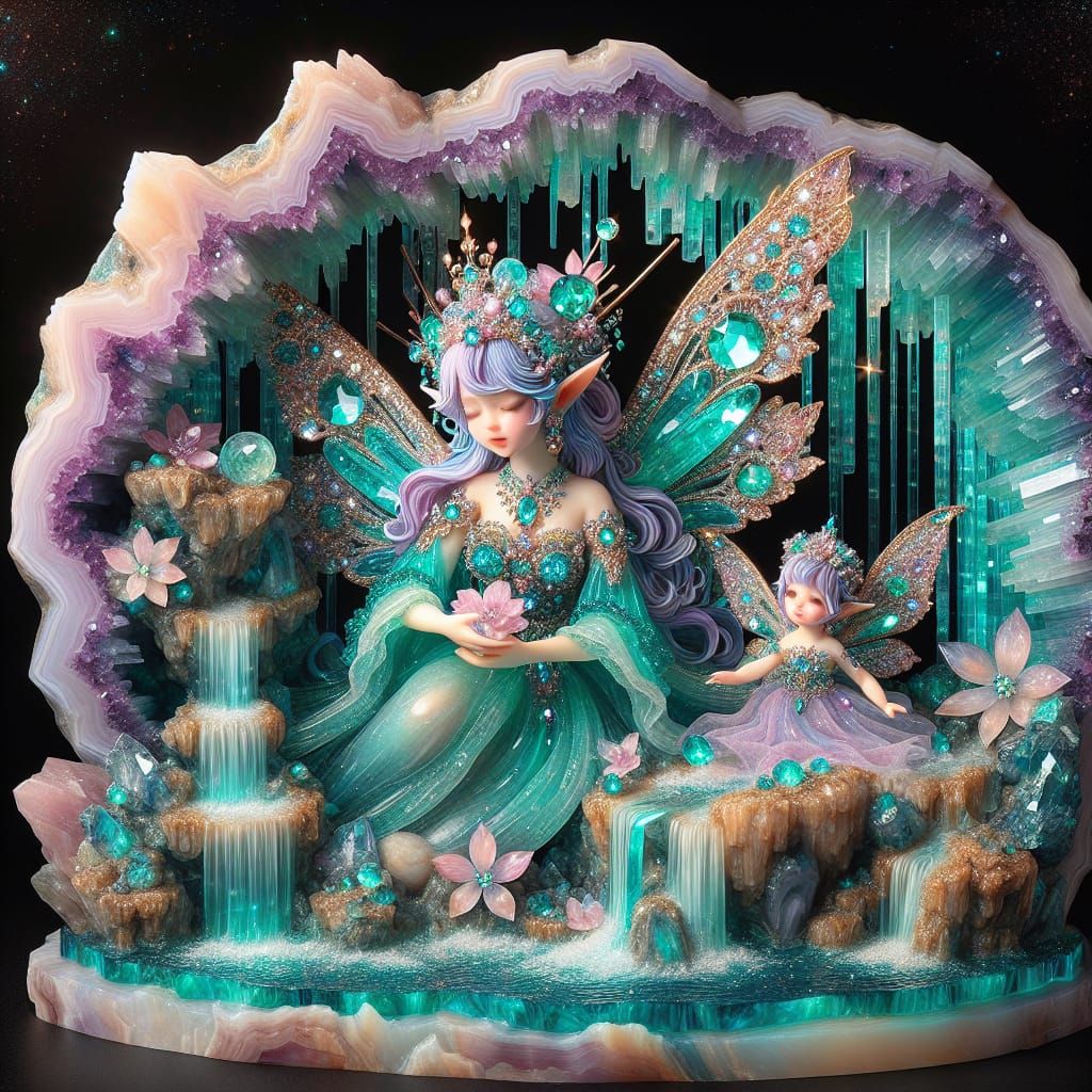 Floral Geode Pixie Falls - AI Generated Artwork - NightCafe Creator
