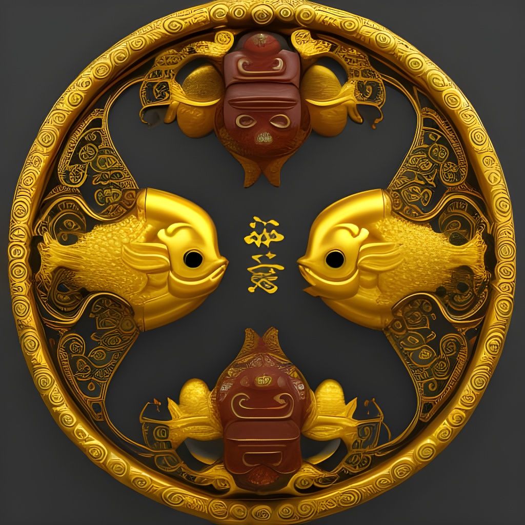 an Auspicious Symbol in Buddhism, the pair of symmetrical golden fish ...