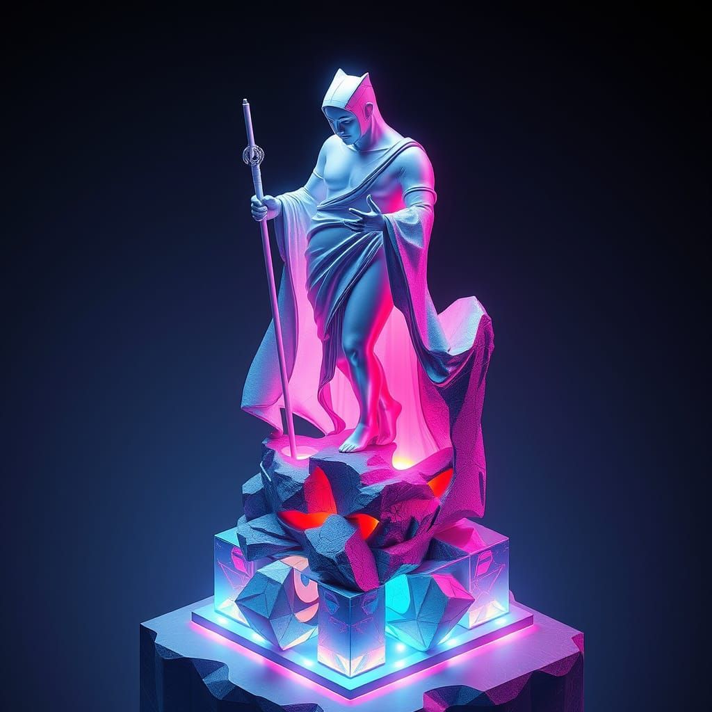 Gatekeeper - Futuristic Dreamlike Statue in Retro-Futuristic...