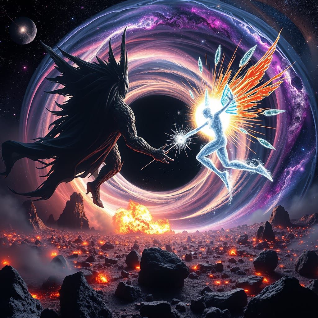 Epic Space Duel: Dark Void Warrior vs Radiant Ener... - AI Art