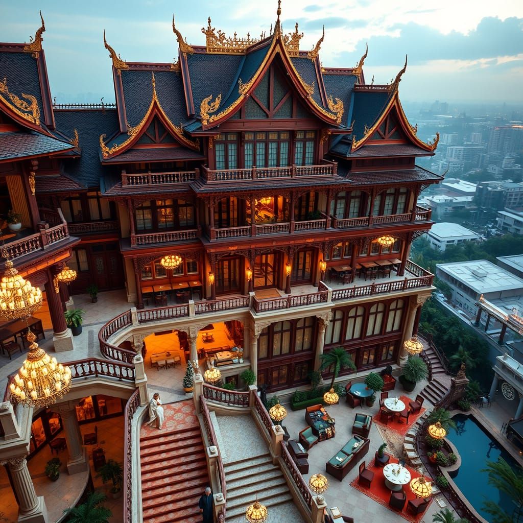 Elegant Siamese Palace Hotel in European Luxury St... - AI Art