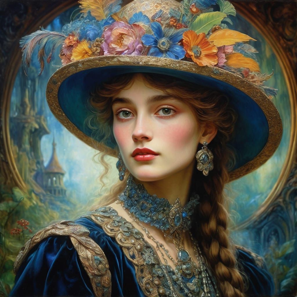 Ethereal Lady Adorned with Whimsical Headpiece in ... - AI Art
