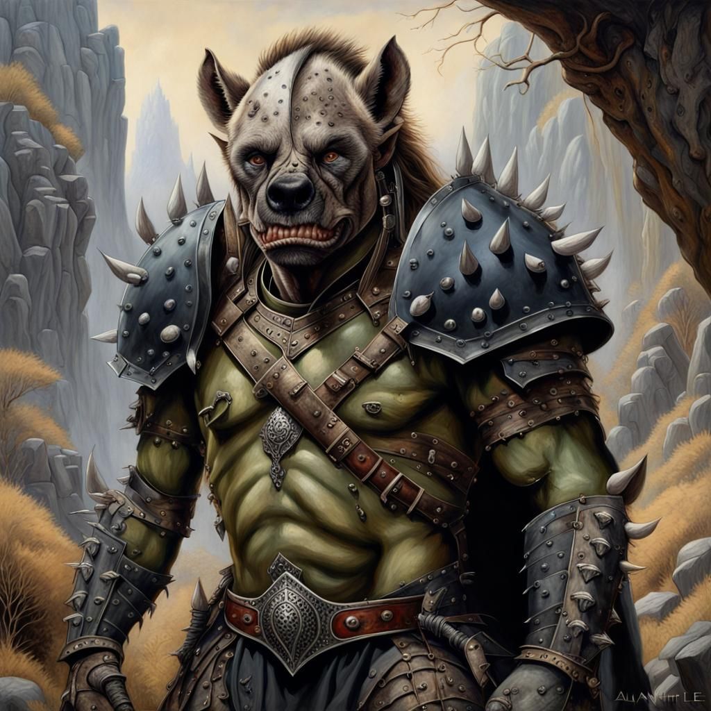 Orc warrior clad in perfect orcish Black steel armor decorated with ...