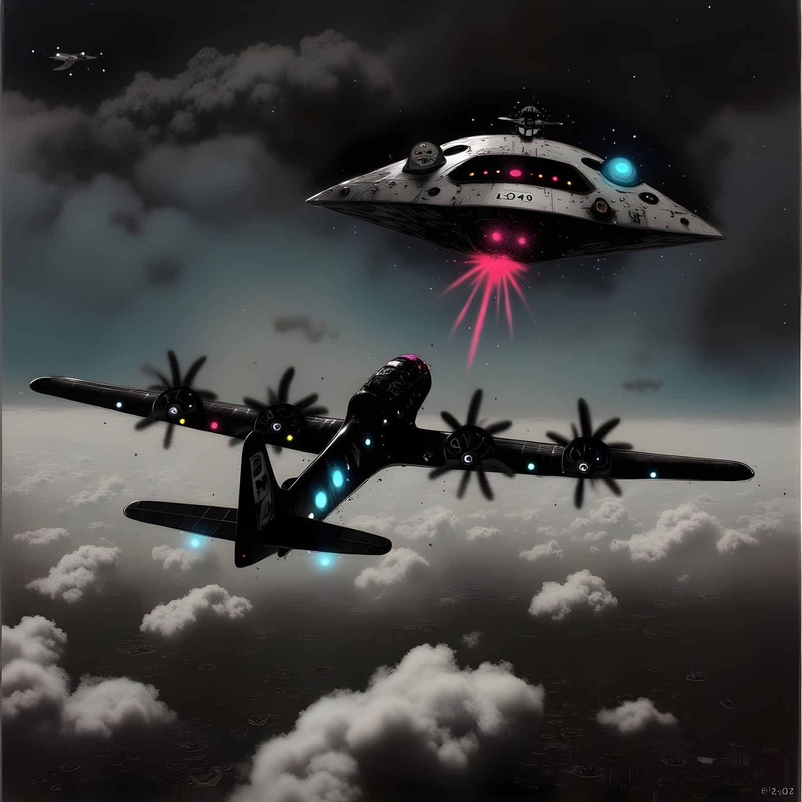 WWII Bomber Engulfed by a Sinister Flying Saucer - AI Art