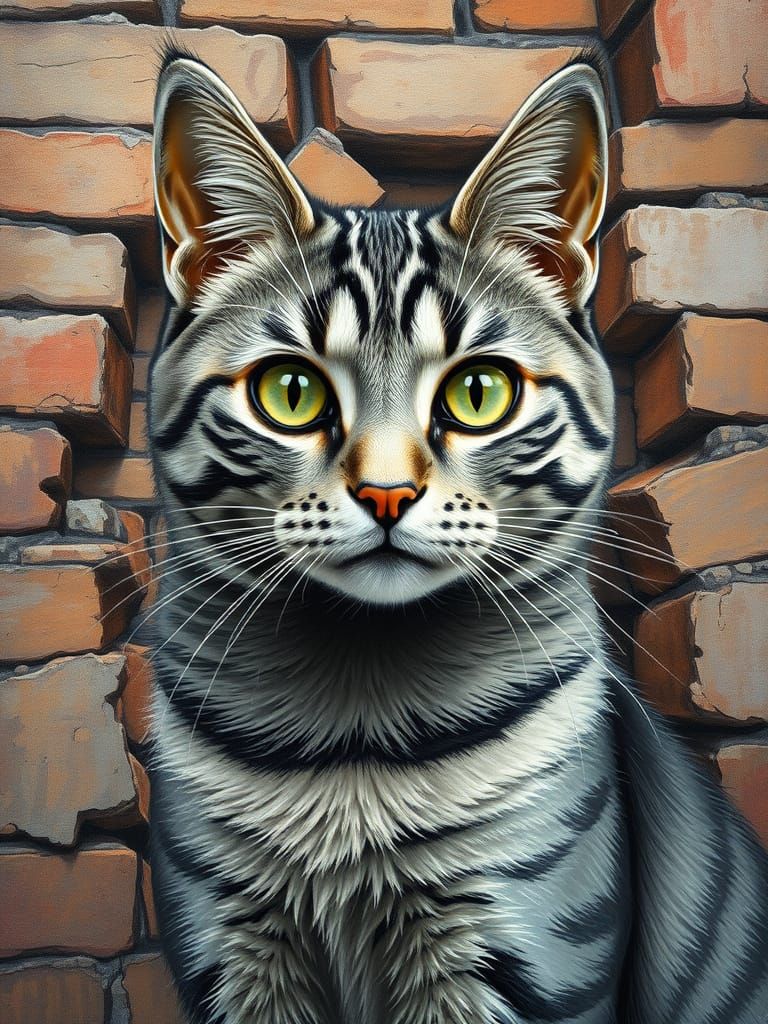Full body Portrait Close-up gray tabby cat painting smooth, textured, style loony tunes ...