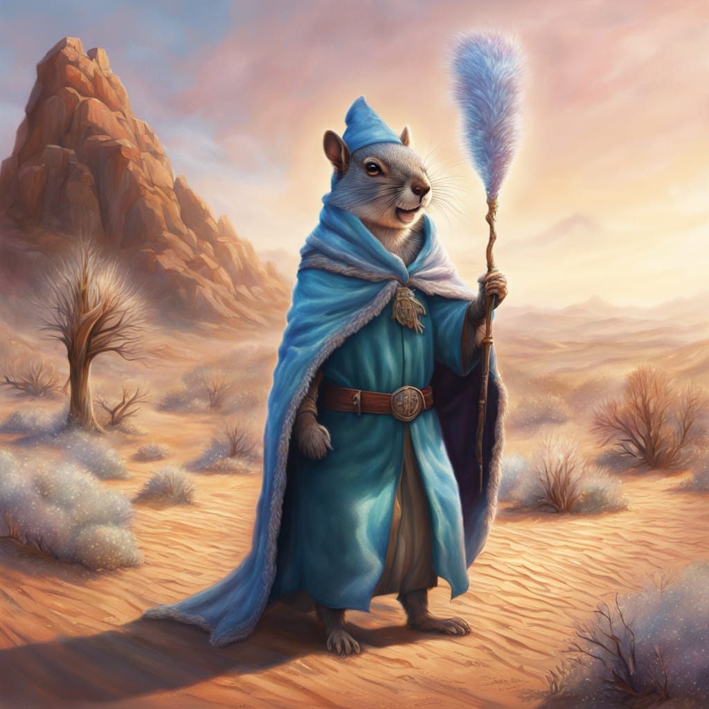 a squirrel in a cloak and a sorcerer's cap casts a frost spell in the ...