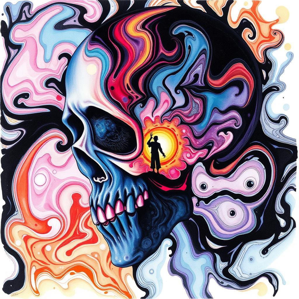 skull melting watercolor - Surrealist Skull Scene in Dreaml...
