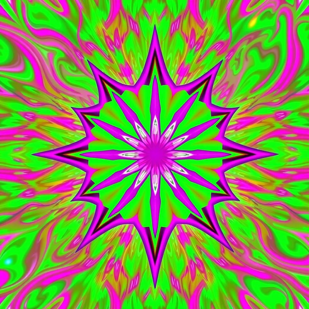 Psychedelic Compass Rose - Surreal, Magenta Eight-Pointed St...