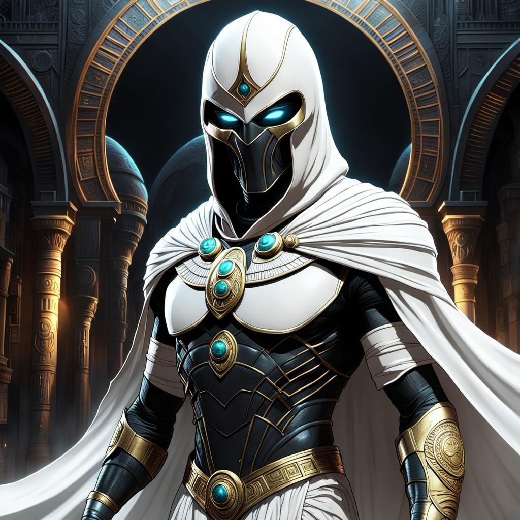 Moon Knight, White and white hooded cloak symbiont suit, Cresent moon ...