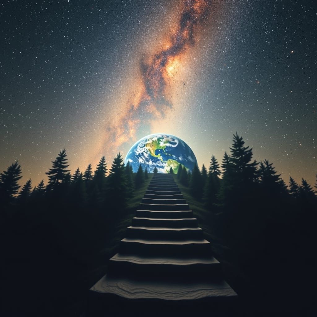 pathway - Celestial Stairway Descends to a Lush Forest in a ...