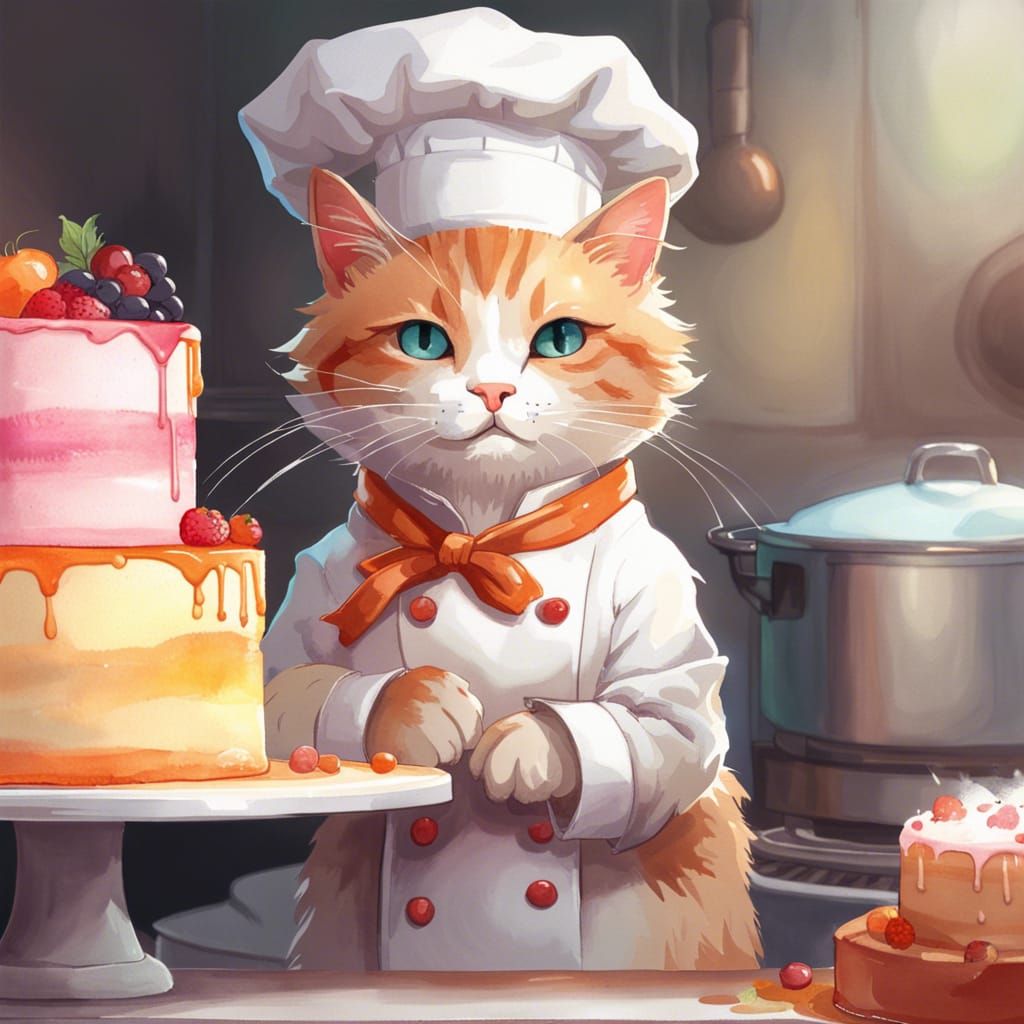 Cat Baking a Cake - AI Generated Artwork - NightCafe Creator