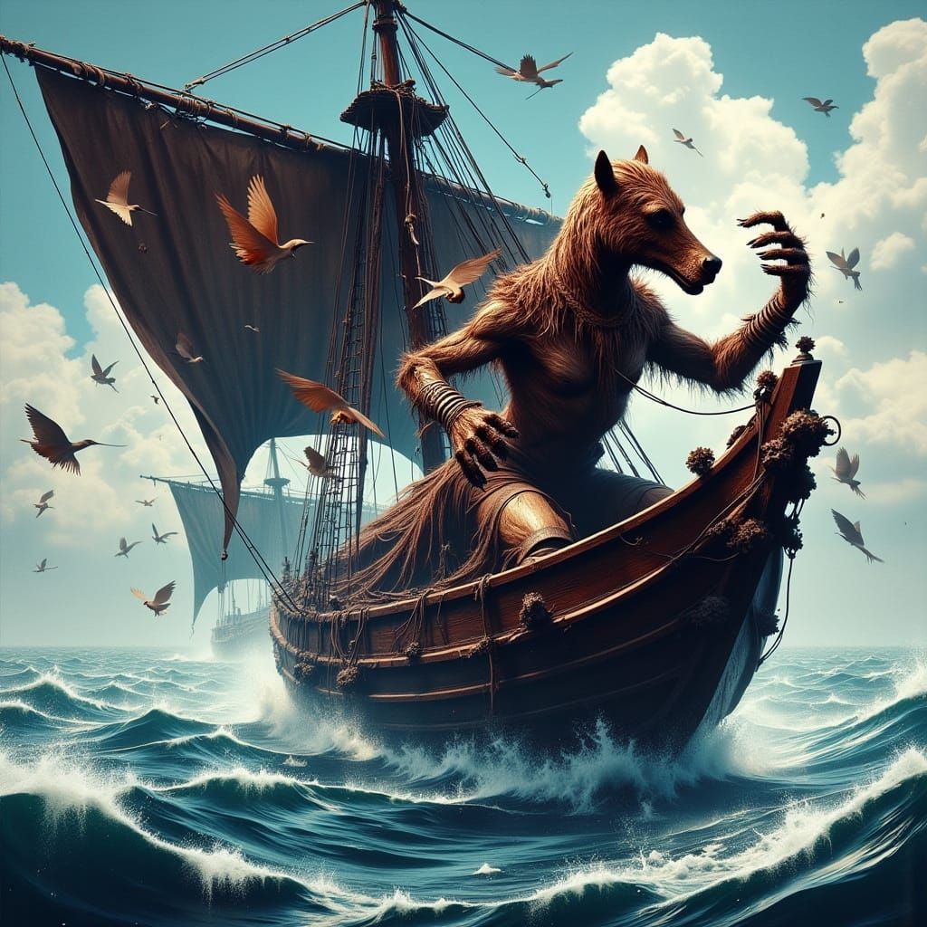 Achean Warrior Sails the Crystal Sea - AI Art