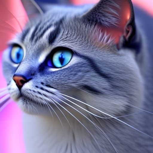cute blue cat, medium shot portrait, centered, in a fantasy world ...