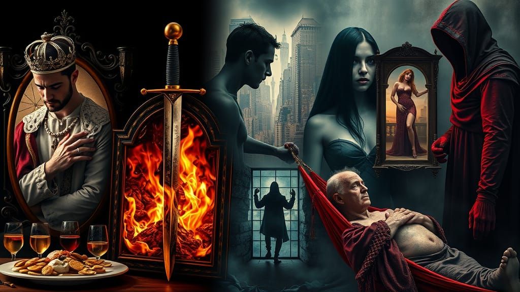 Surreal Collage of the Seven Deadly Sins in Corrup... - AI Art