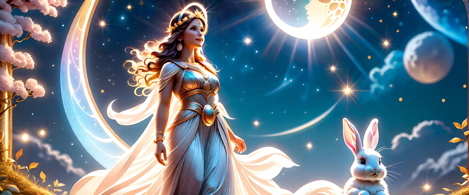 goddess with halo and cute bunny - AI Generated Artwork - NightCafe Creator