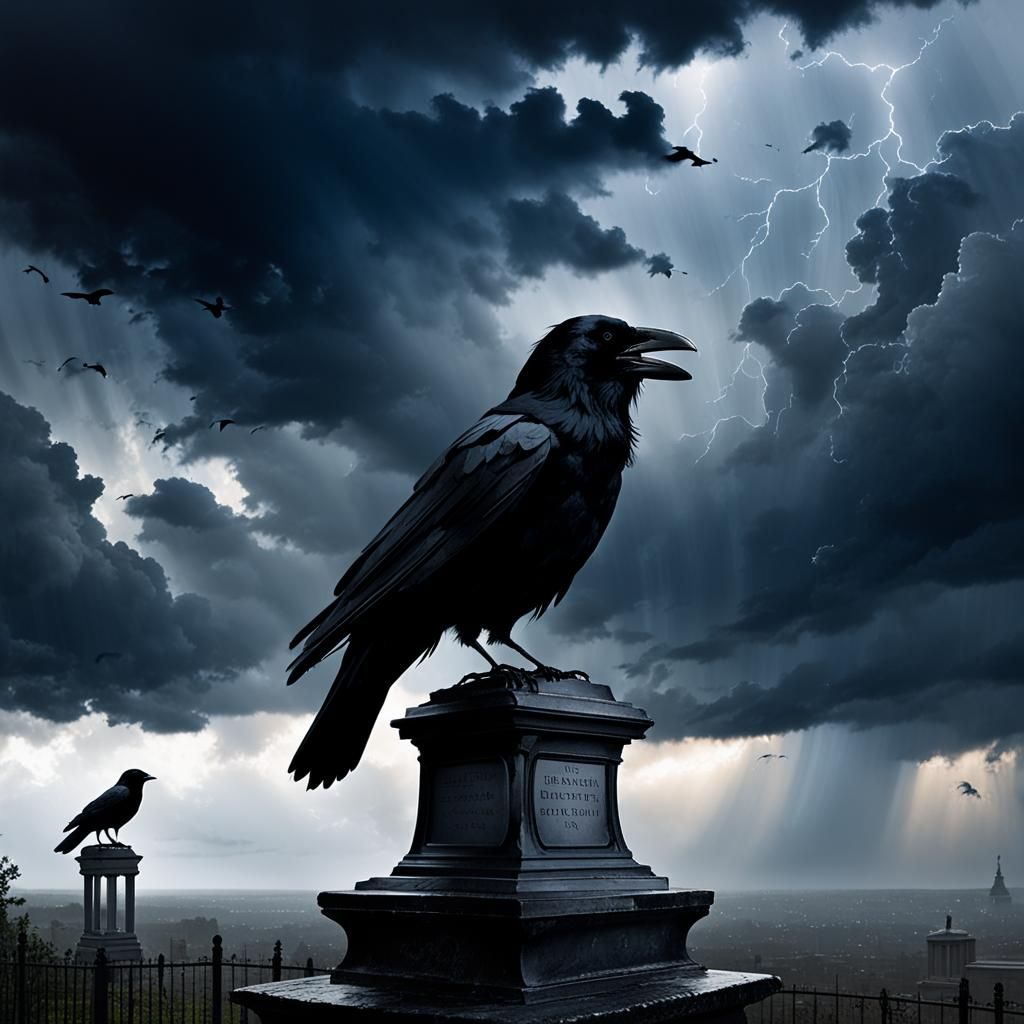 "A dramatic scene of a crow silhouetted against a stormy sky - AI ...
