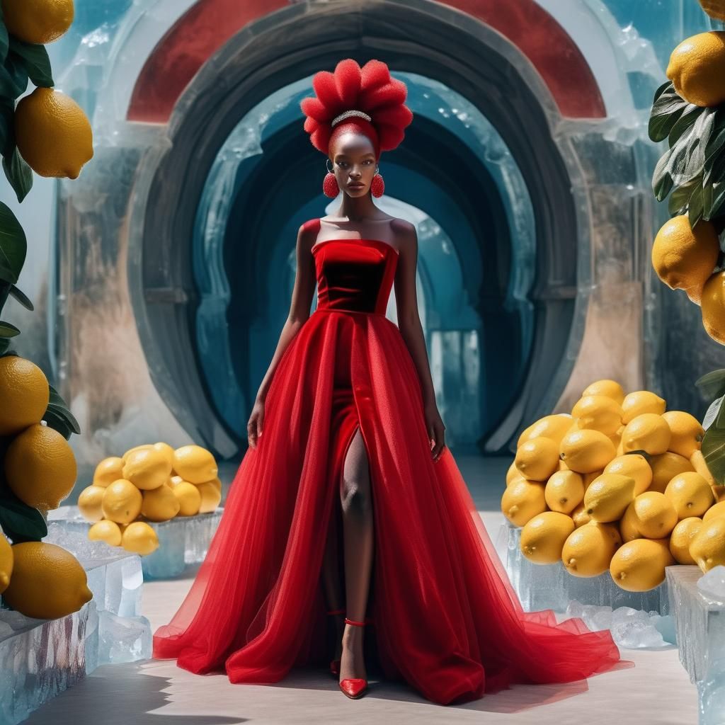 Red Wide Evening Gown Realistic & Creative. Redone. - AI Generated Artwork - NightCafe Creator