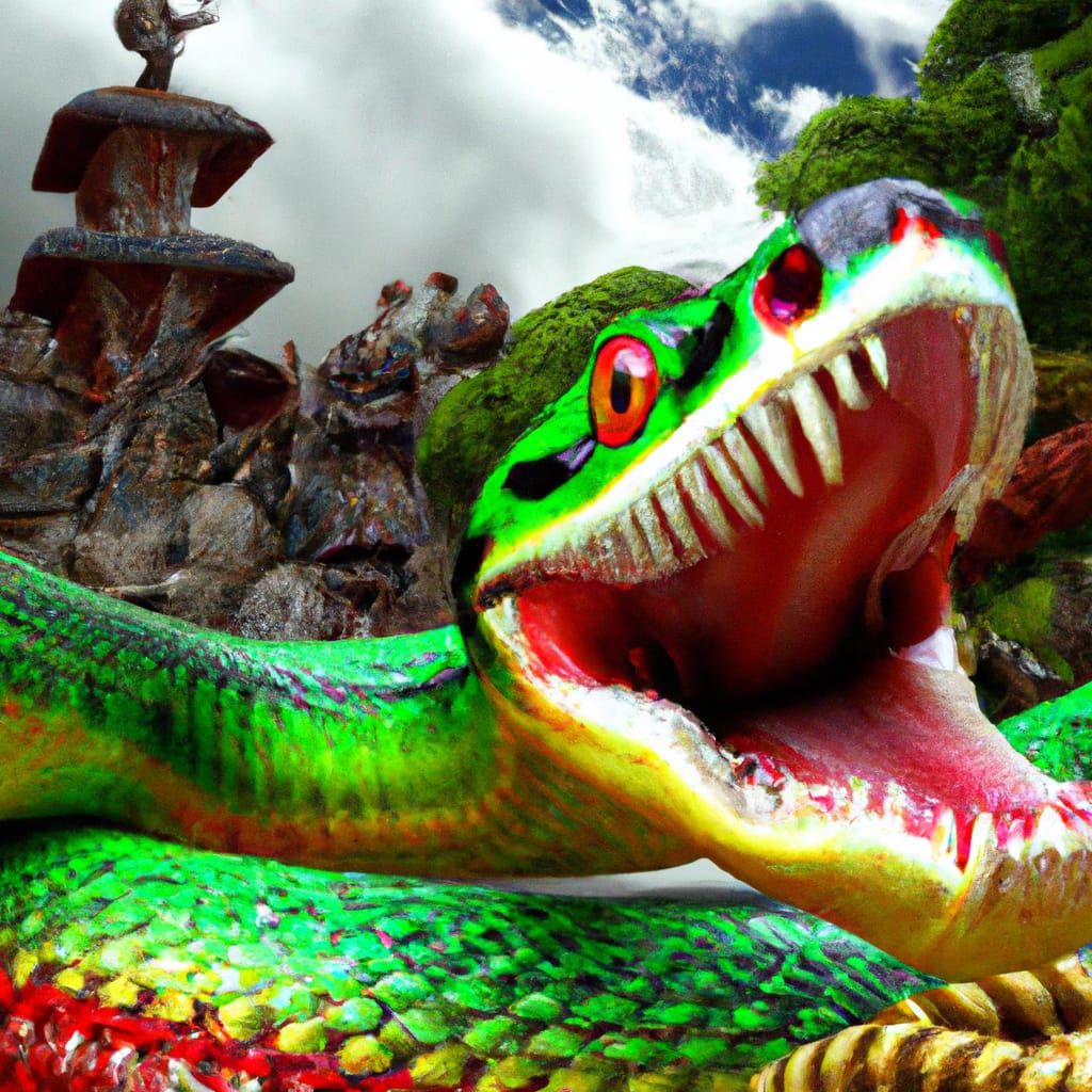 National Geographic photorealistic shiny emerald scaled snake with ...