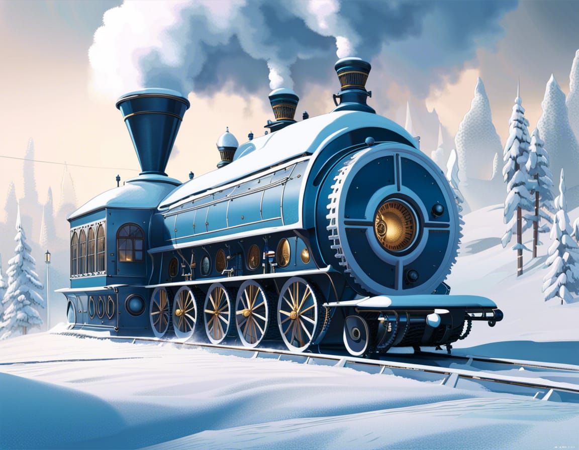 Steampunk train in the snow - AI Generated Artwork - NightCafe Creator